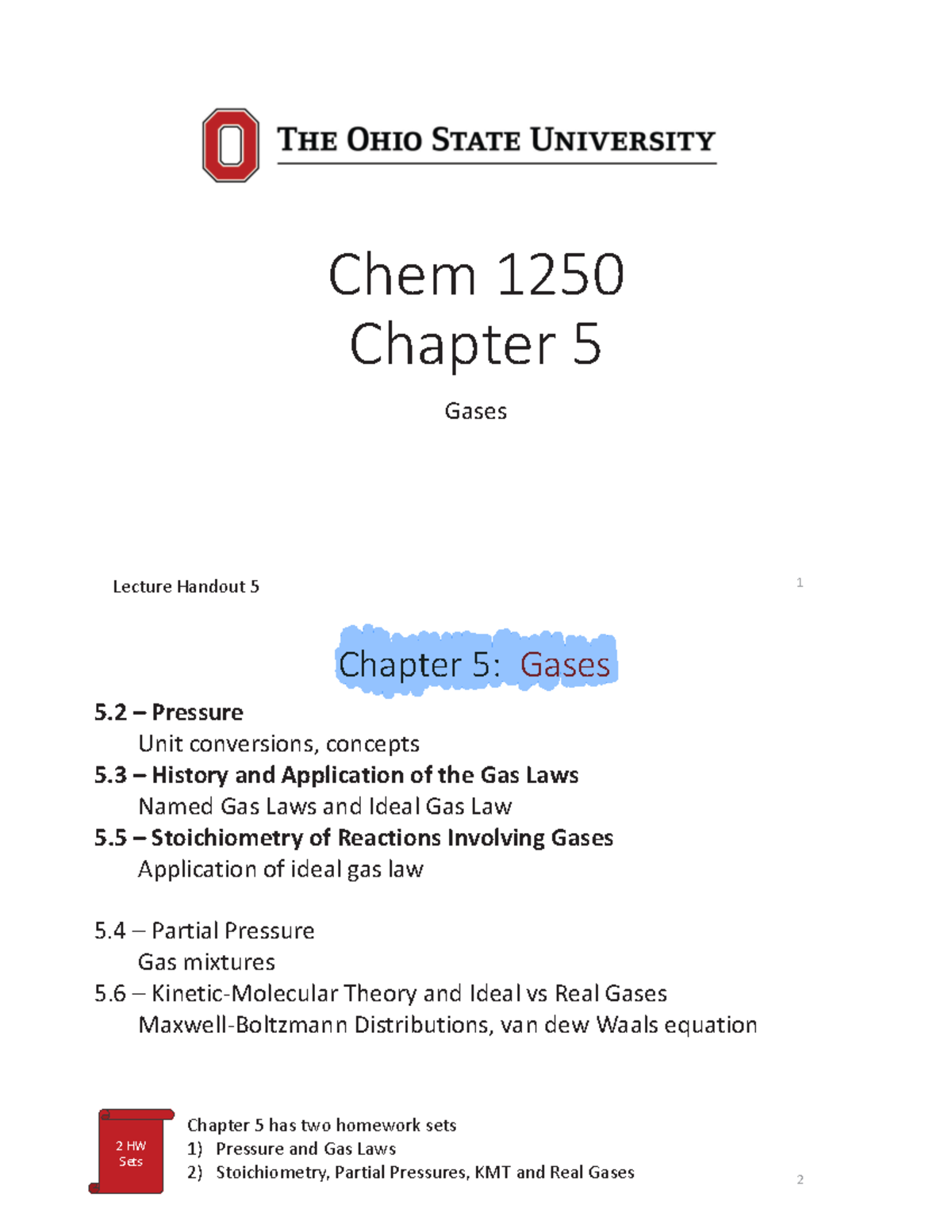 Chapter 5 Gases - Chem 1250 Chapter 5 Gases Lecture Handout 5 1 Chapter ...