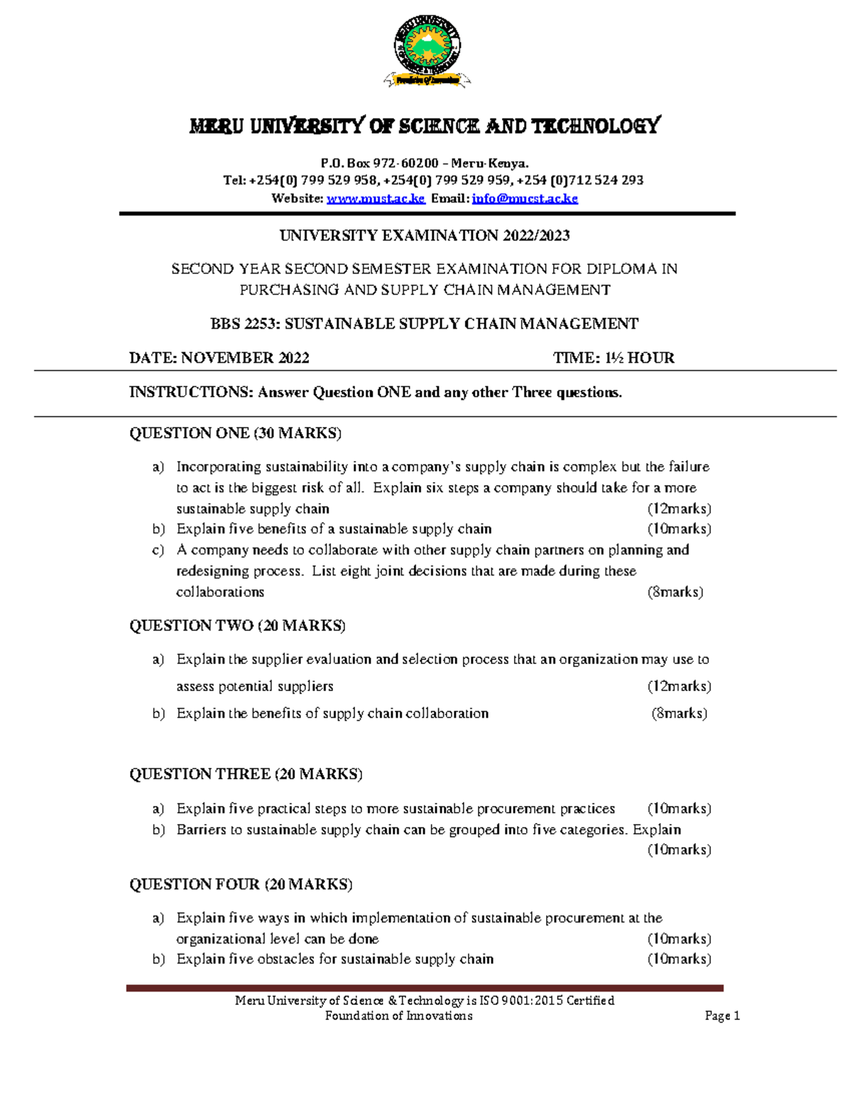 BBS 2253 Sustainable Supply Chain MNGT - Meru University of Science ...