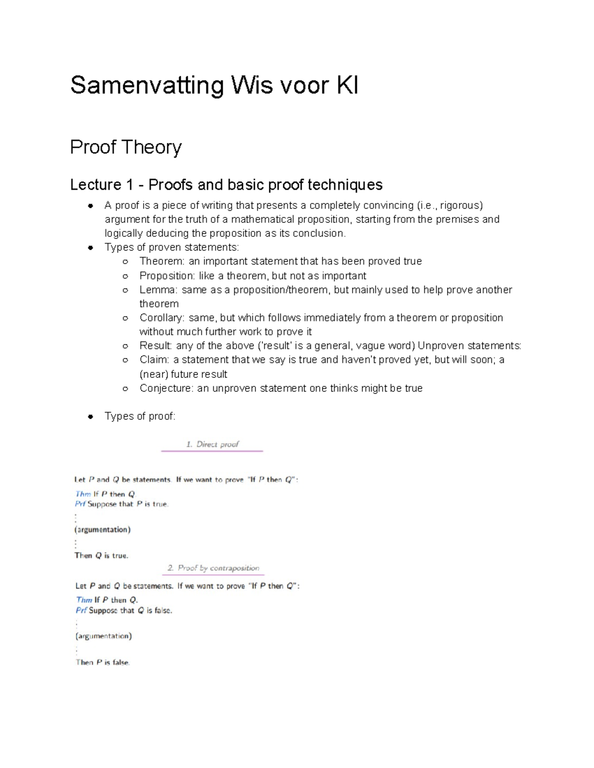 Samenvatting Wis voor KI - Samenvatting Wis voor KI Proof Theory Lecture 1 - Proofs and basic ...