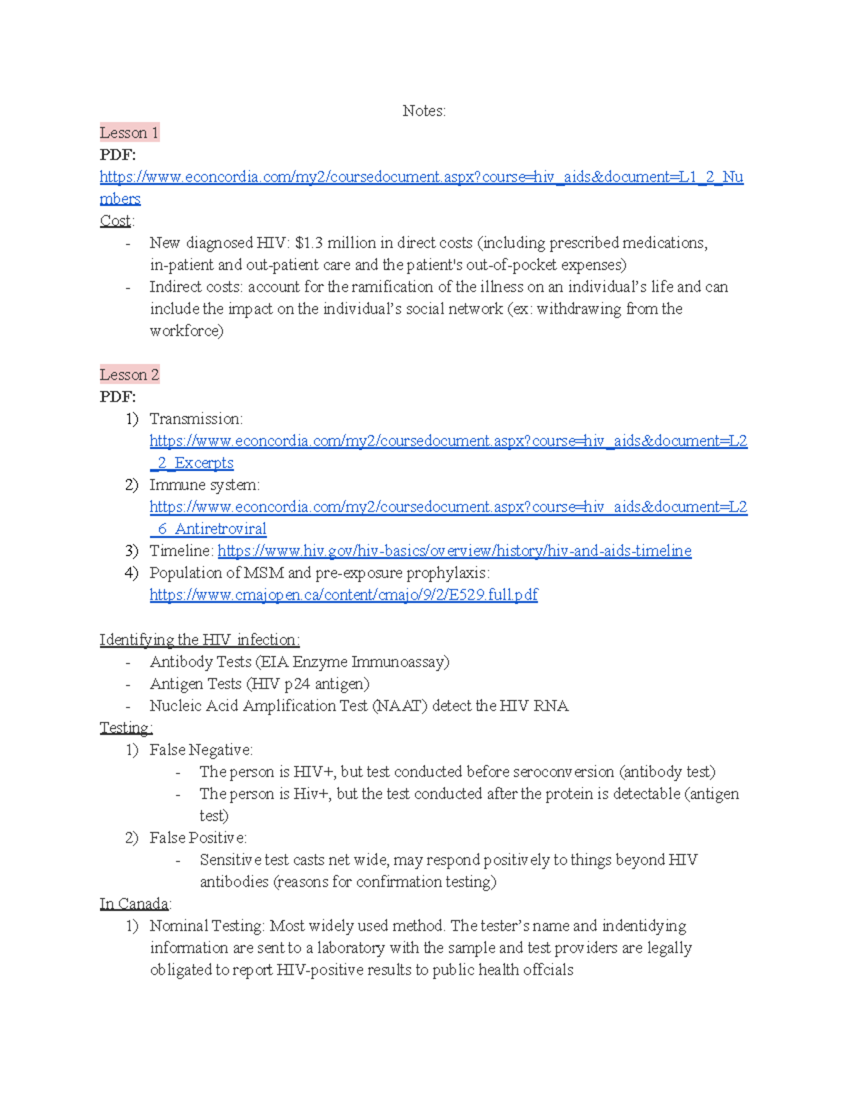 Hivaids notes - Lecture transcript - Notes: Lesson 1 PDF: - Studocu