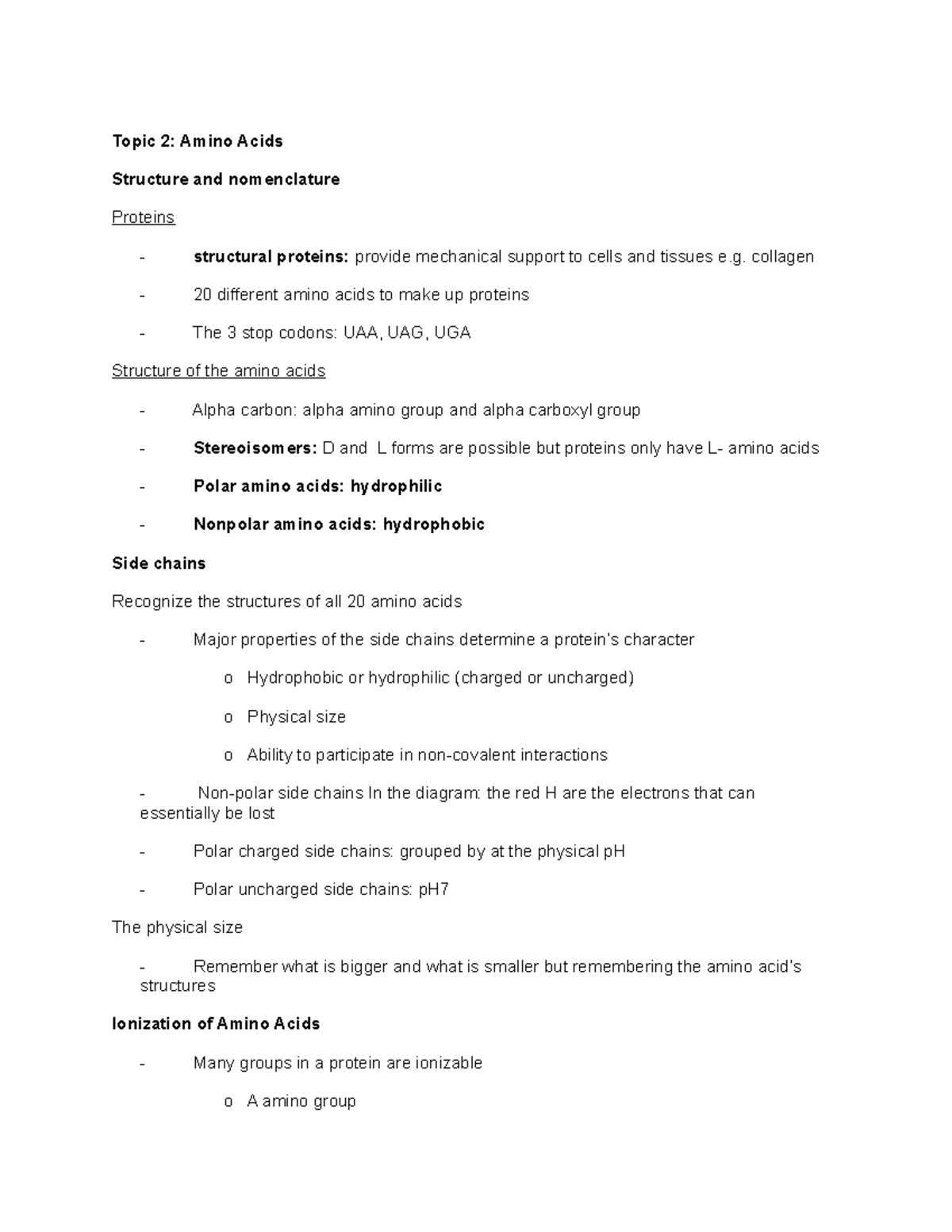Topic 2 Biochemistry Lecture Notes Topic 2 Amino Acids Structure And Nomenclature Proteins 