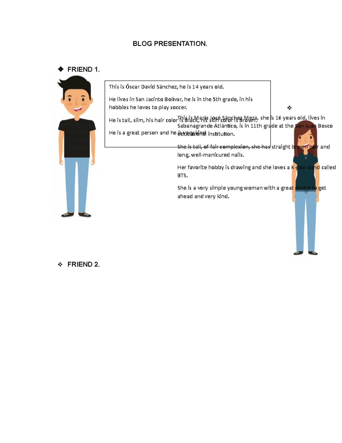 Blog - Descripción de amigos - BLOG PRESENTATION. FRIEND 1. FRIEND 2 ...