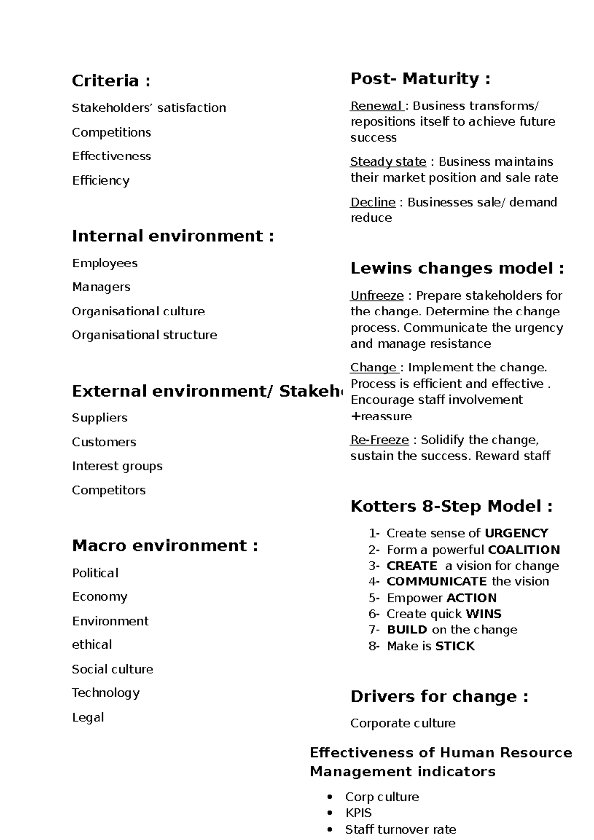 Business impact of change on internal environment - Criteria ...