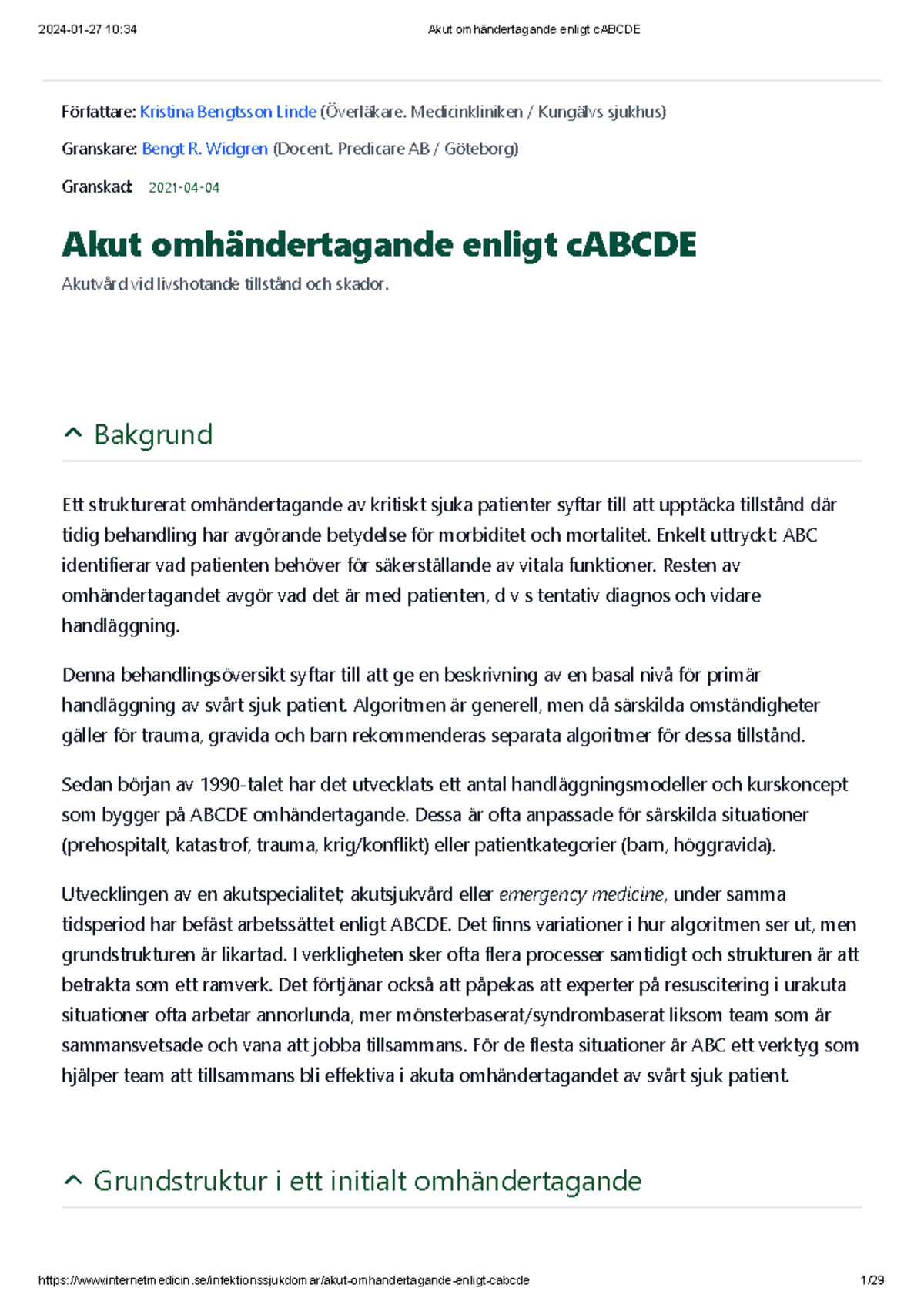 Akut omhändertagande enligt c Abcde - Författare: Kristina Bengtsson ...