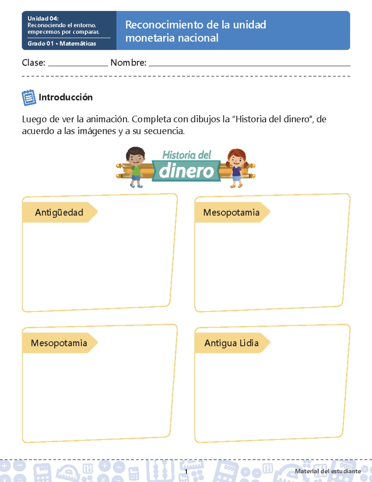 Material Imprimible - Sistema Monetario Nacional - Matematicas Grado 1 ...