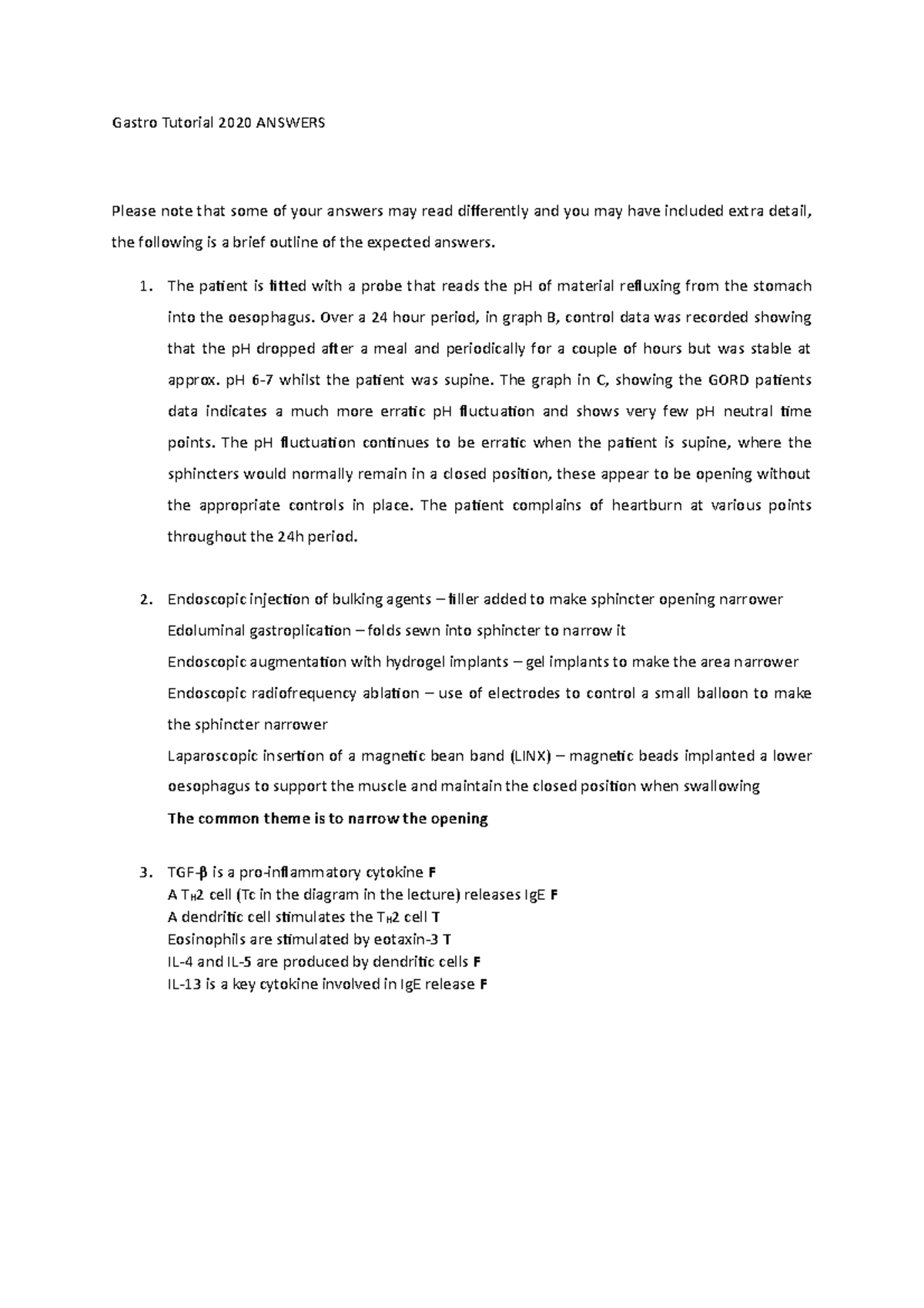 Gastro Tutorial 2020 Answers SCP - Gastro Tutorial 2020 ANSWERS Please ...