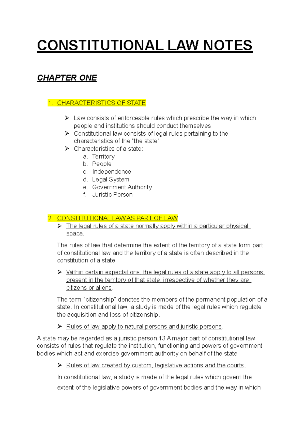 Constitutional LAW Notes - CONSTITUTIONAL LAW NOTES CHAPTER ONE 1 ...