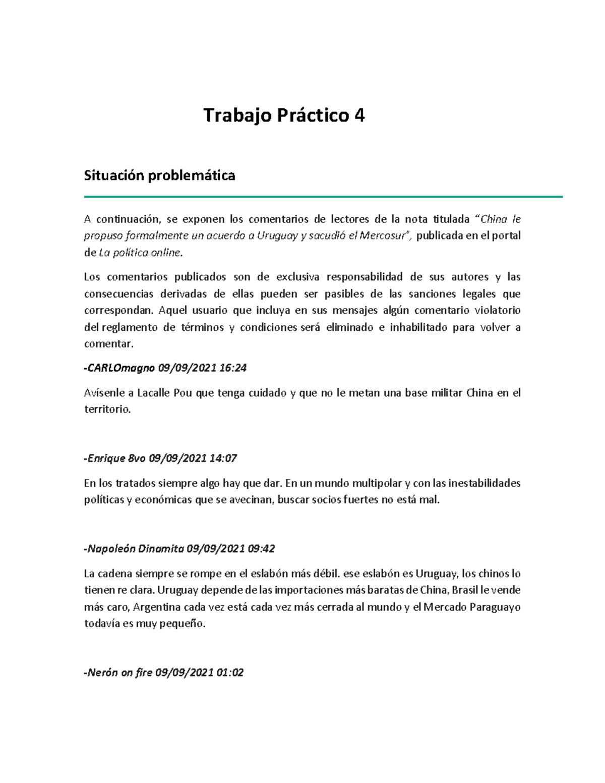 TP4 - Situación problemática - Situación problemática A continuación ...