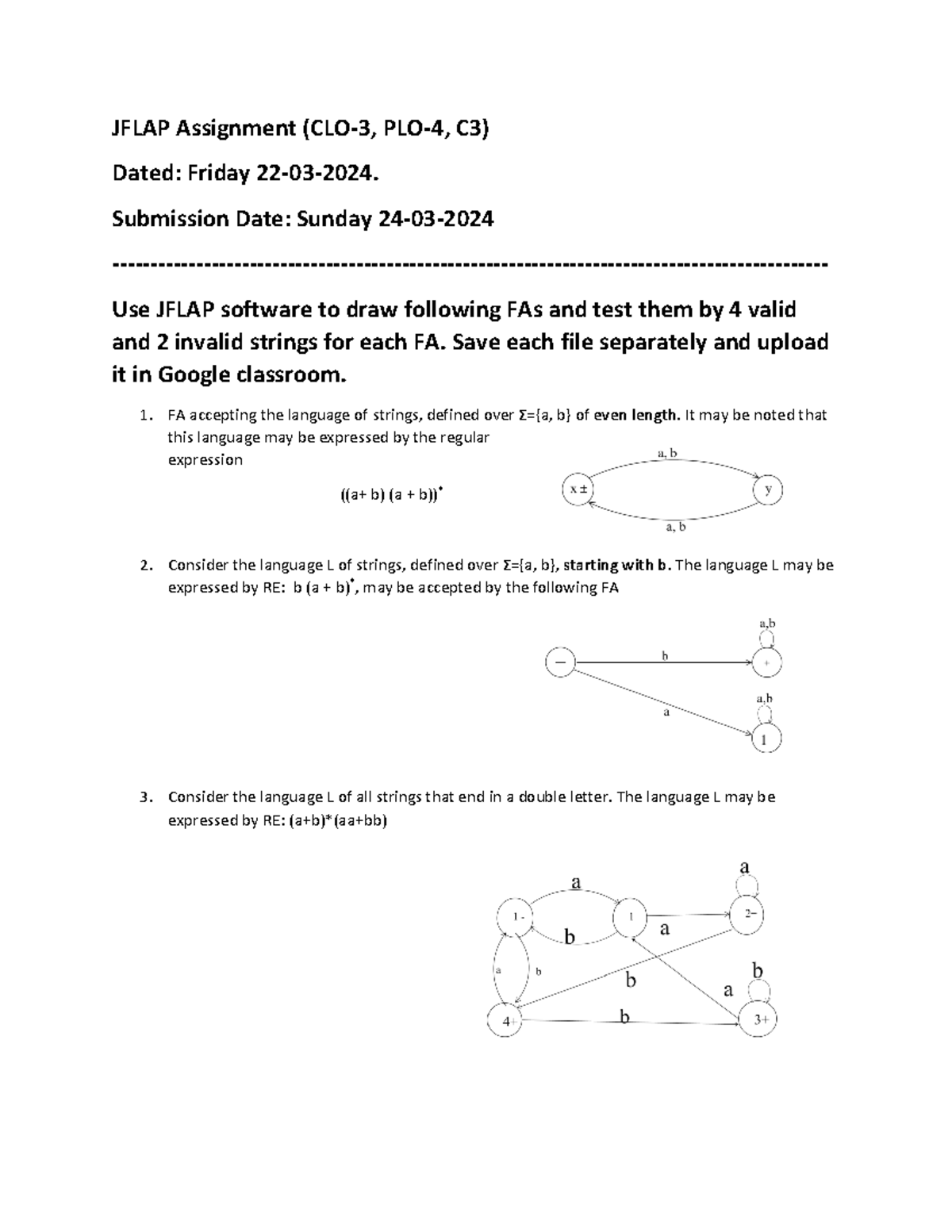Jflap Assignment-2 - Assignment - JFLAP Assignment (CLO-3, PLO-4, C3) Dated: Friday 22 - 03 ...