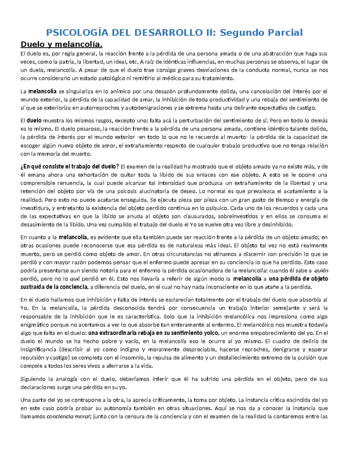 Segundo Parcial - Psicología del Desarrollo - PSICOLOGÍA DEL DESARROLLO II: Segundo Parcial ...