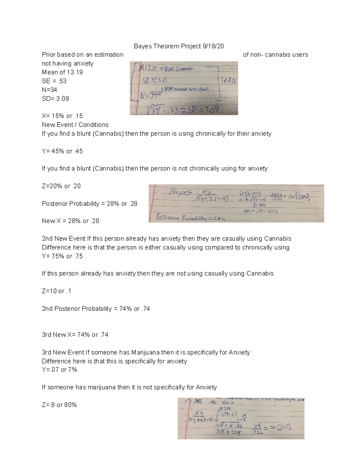Bayes Theorem Project - SE =. N= SD= 3. X= 15% or. New Event ...