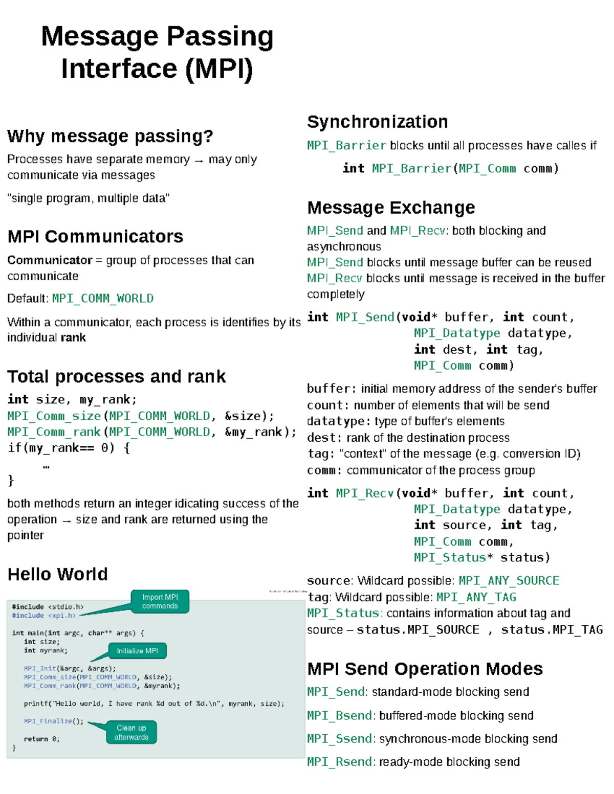 MPI - Zusammenfassung der in der VL behandelten Inhalte zum Message ...
