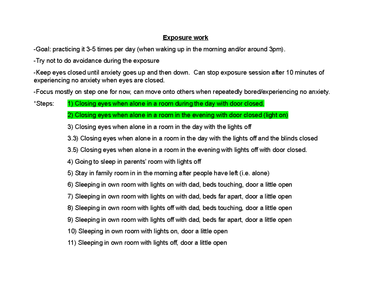 Exposure work tracking sheet filled out one - Exposure work -Goal ...