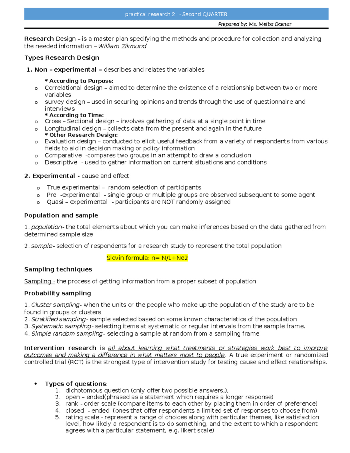 PR2 -Reviewer 2nd-Quarter-2024-2025 - Prepared by: Ms. Melba Ocenar ...