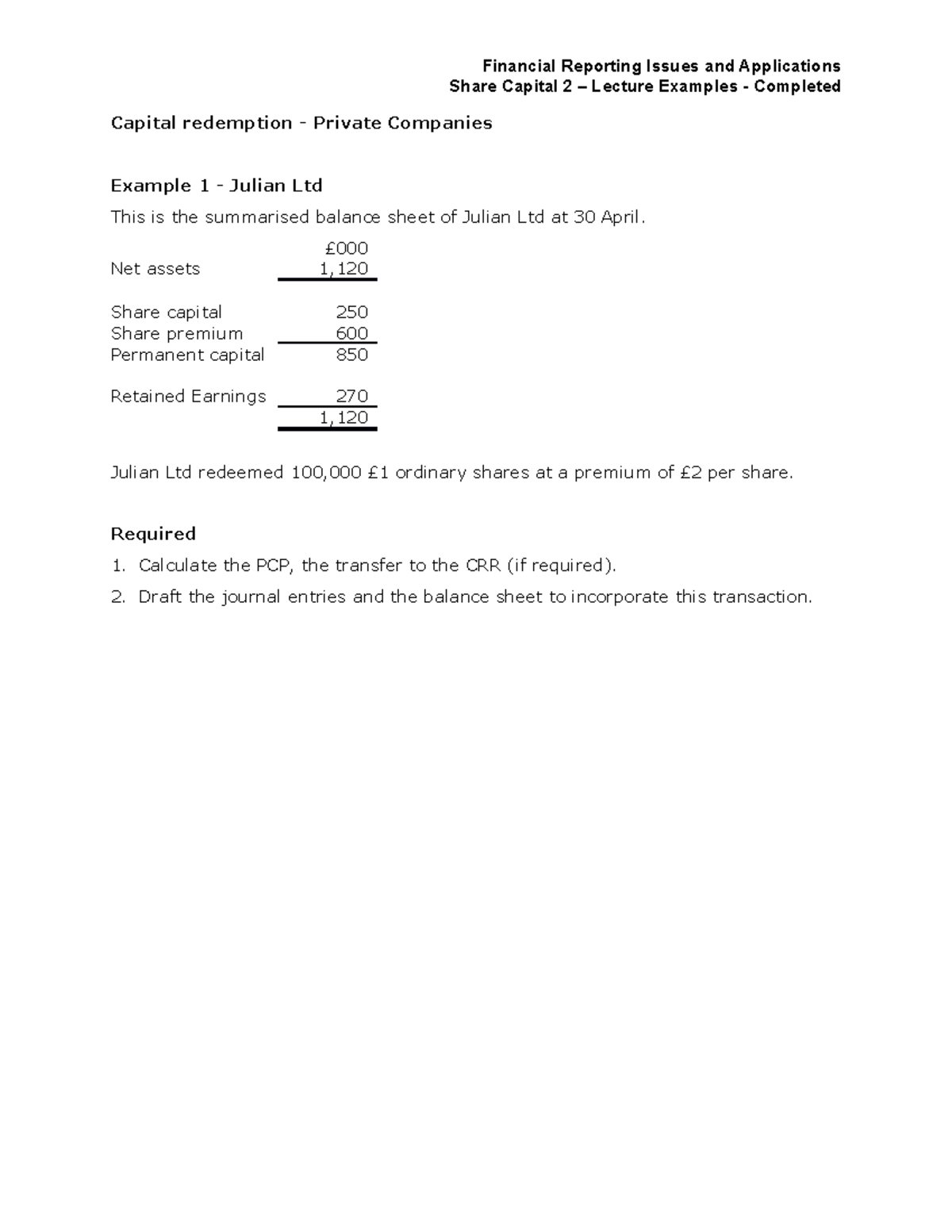 Share Capital 2 - Lecture Examples - Completed - Share Capital 2 ...