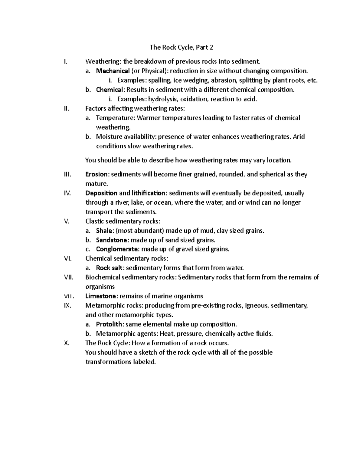 Rock Cycle Part2 notes - The Rock Cycle, Part 2 I. Weathering: the ...