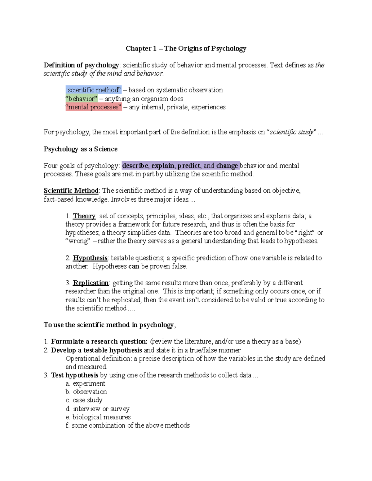 Chapter 1 – The Origins of Psychology - Psy 201 - Studocu