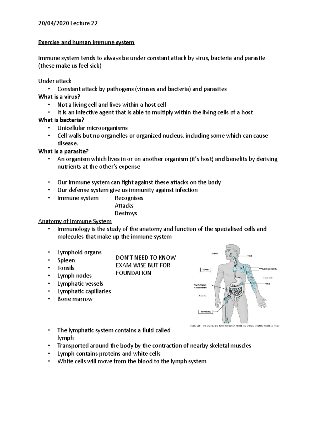 Immune system L22 - Physiology module- Ian Varley - Exercise and human ...