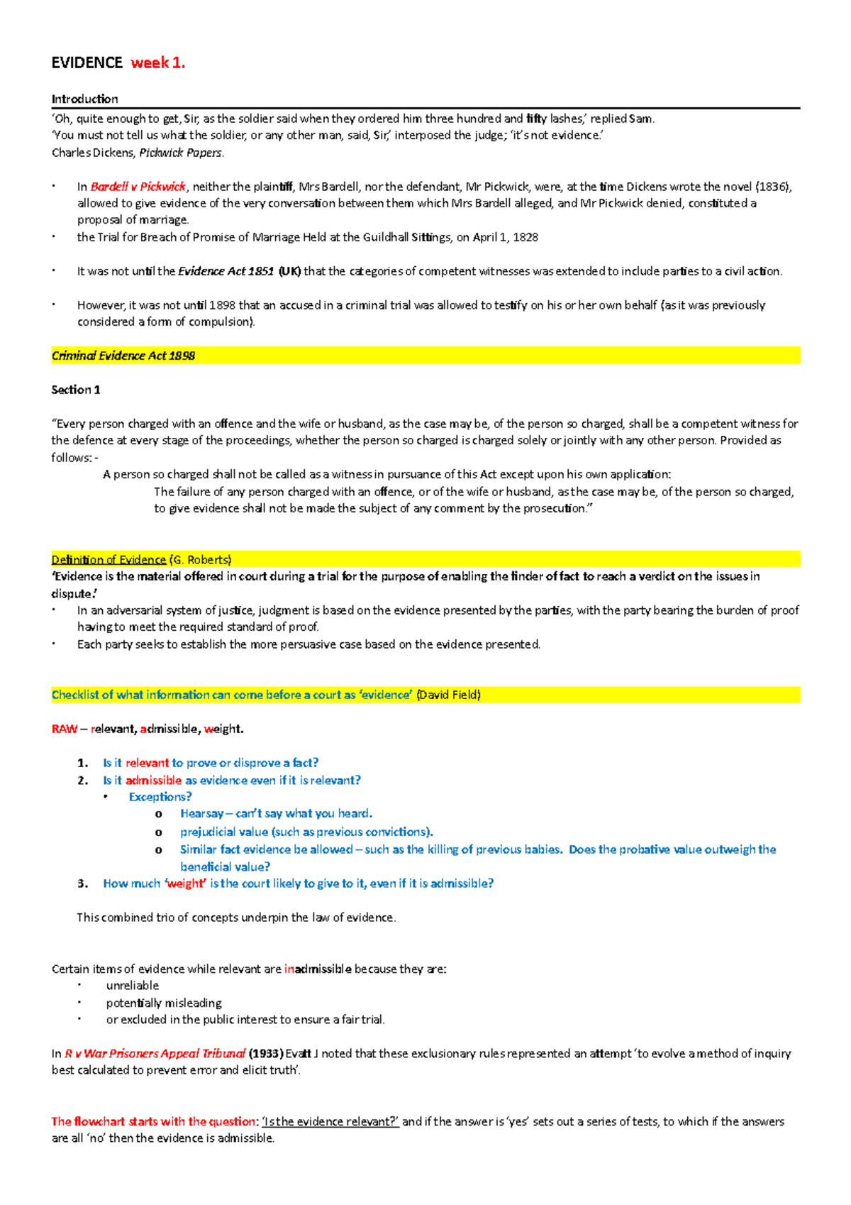 Evidence Module 1 lecture - EVIDENCE week 1. Introduction quite enough ...