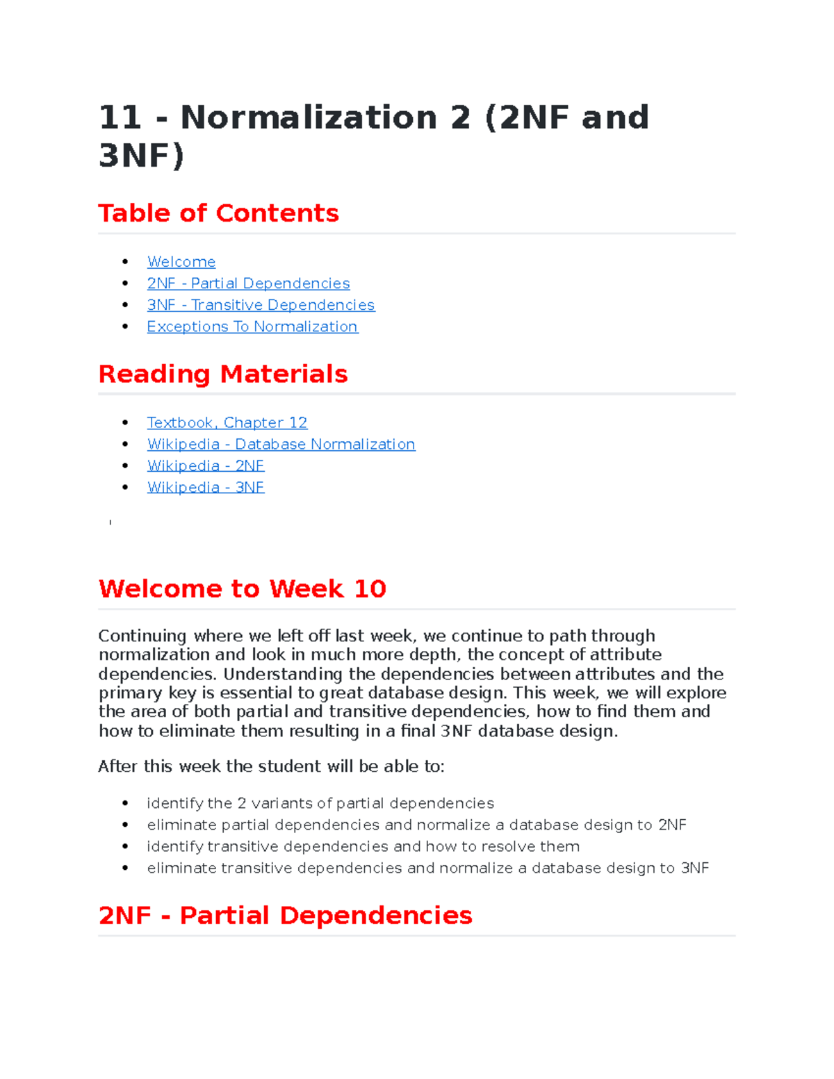 DBS 211 Week 11 Notes - 11 - Normalization 2 (2NF and 3NF) Table of ...
