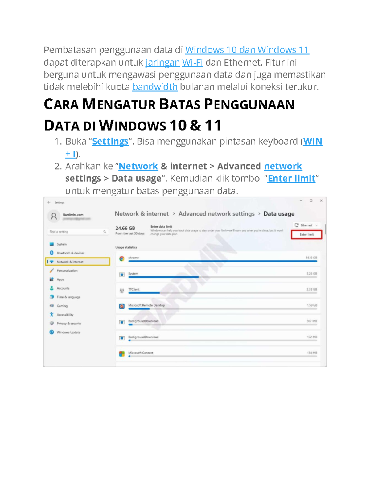 Membatasi penggunaan data bandwidth Windows 10 dan 11 - Pembatasan penggunaan data di Windows 10 ...