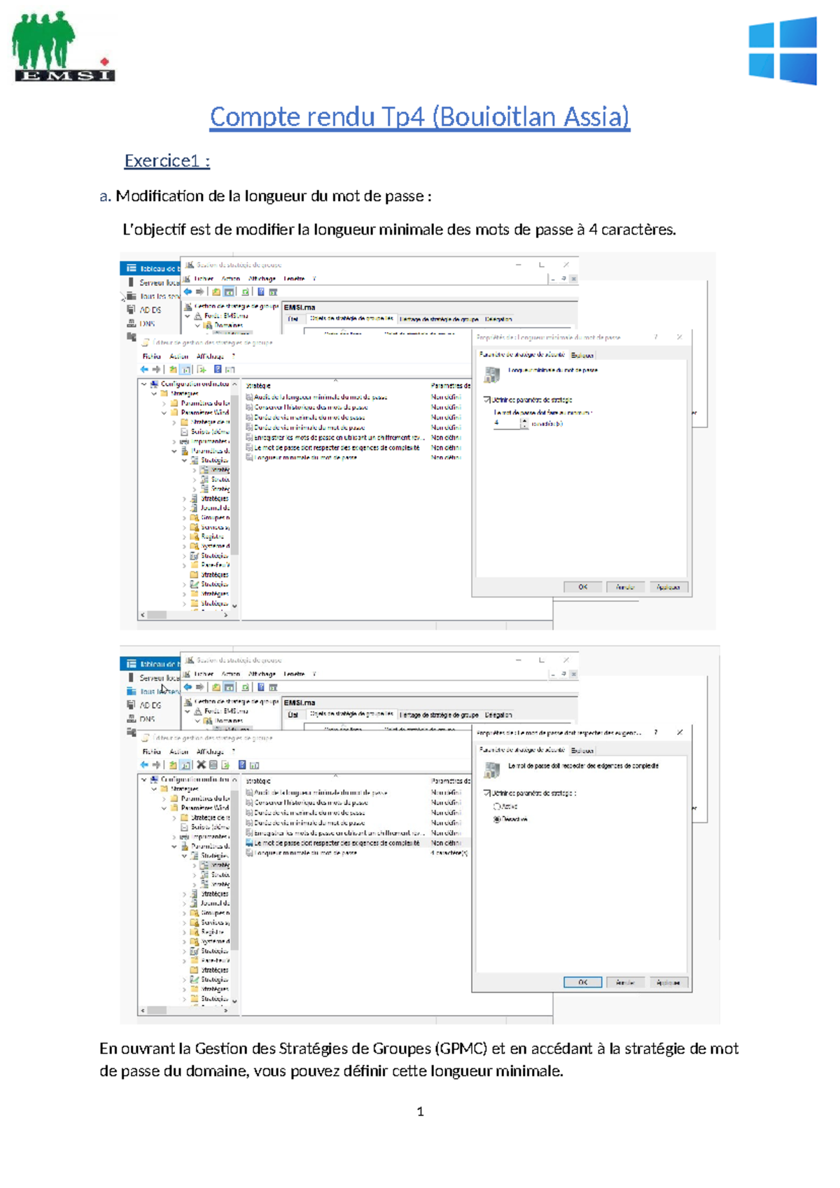 Compte rendu Tp4 (Bouioitlan Assia) - Compte rendu Tp4 (Bouioitlan Assia) Exercice1 : a. - Studocu