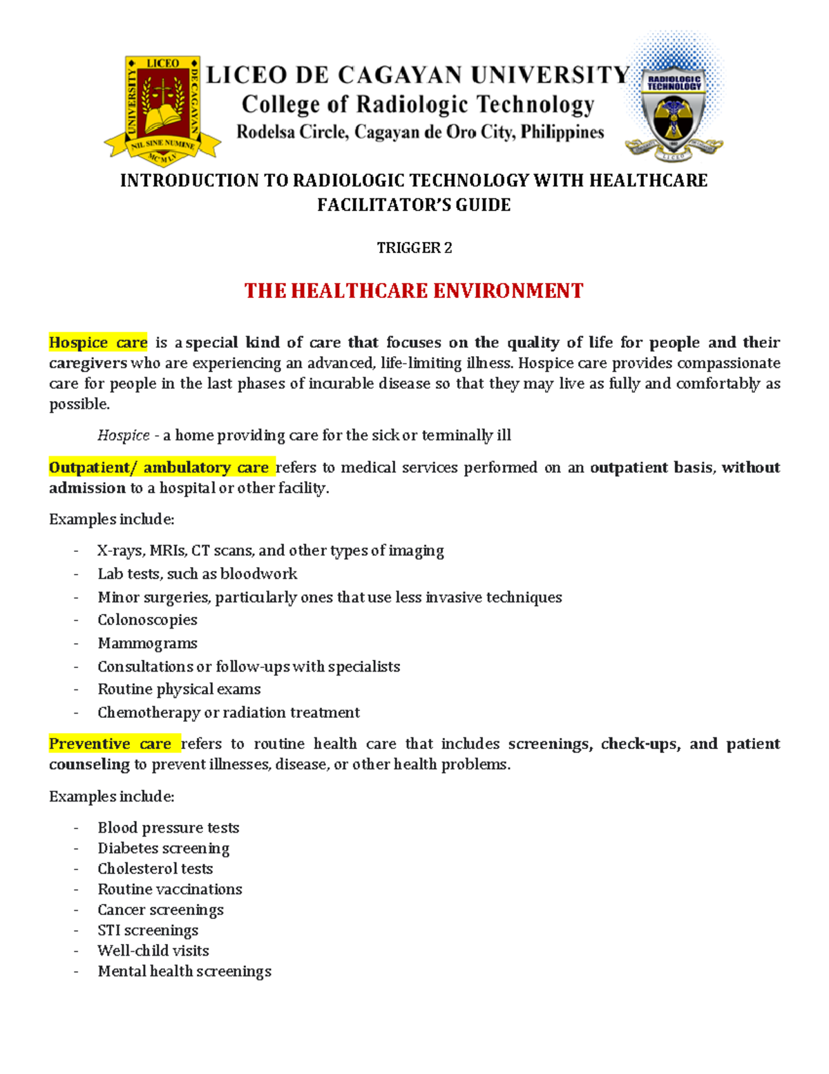 Trigger 2 FACI Guide Intro - Physical Education - LICEO U - Studocu