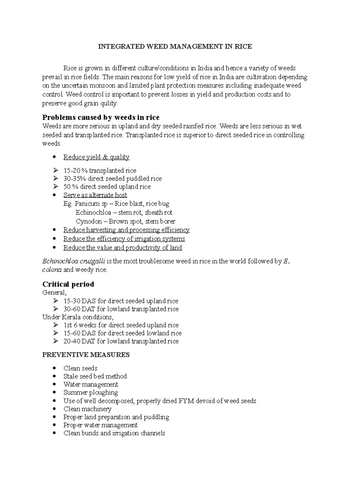 Integrated WEED Management IN RICE - INTEGRATED WEED MANAGEMENT IN RICE ...