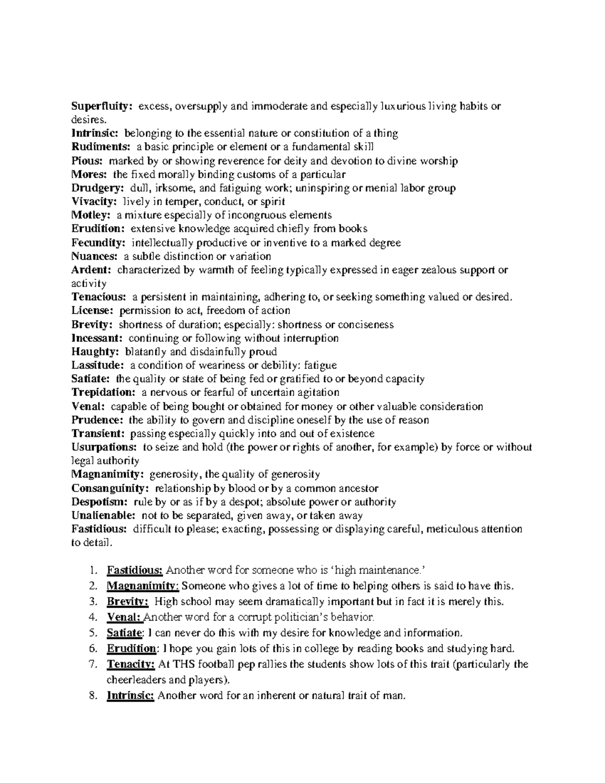 Vocabquiz - The vocabulary quiz review for test - Superfluity: excess ...