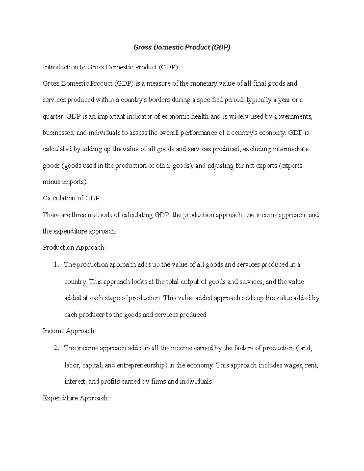 Notes on Gross Domestic Product (GDP) - Gross Domestic Product (GDP ...