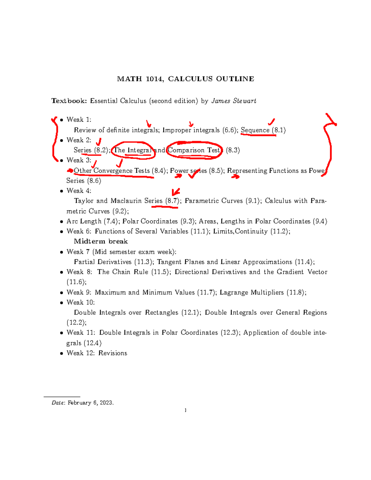 Calculus outline - notes - MATH 1014, CALCULUS OUTLINE Textbook ...