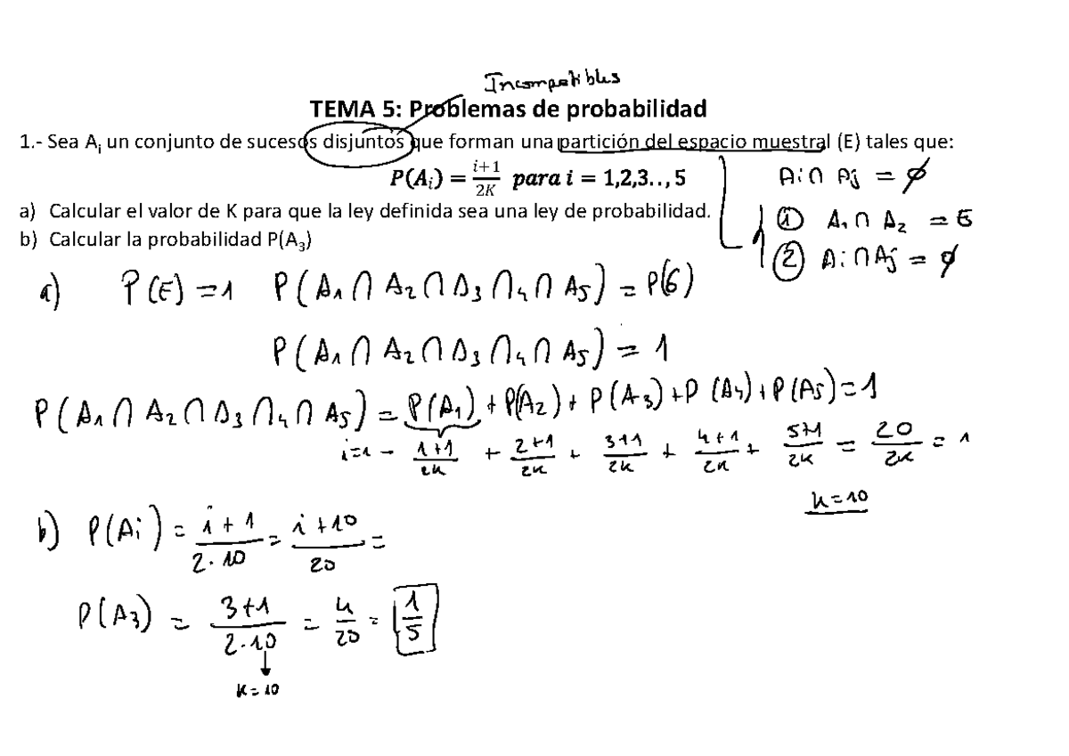 Problemas de probabilidad - Sea Ai un conjunto de sucesos disjuntos que ...