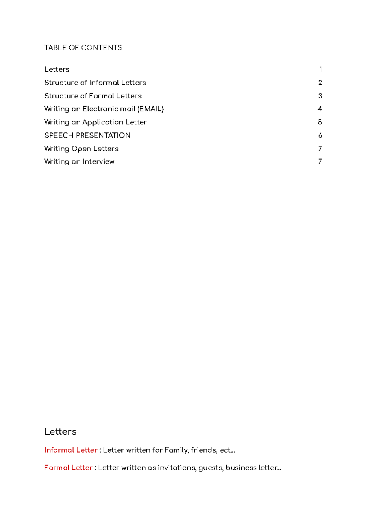 Transactional Writing Formula - TABLE OF CONTENTS Letters 1 Structure ...