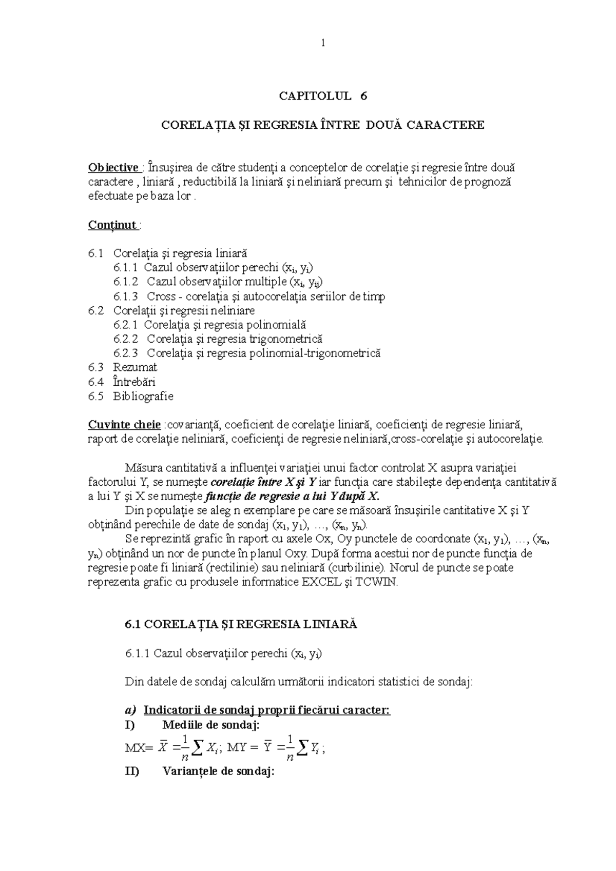 CAP6 - Note de curs cap 6 - CAPITOLUL 6 CORELAŢIA ŞI REGRESIA ÎNTRE ...