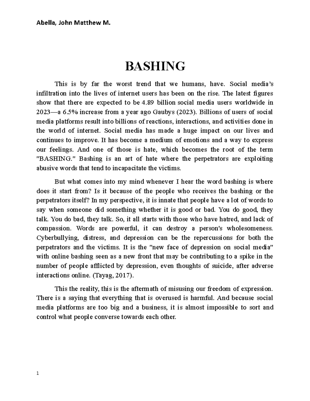 Bashing - BASHING This is by far the worst trend that we humans, have ...