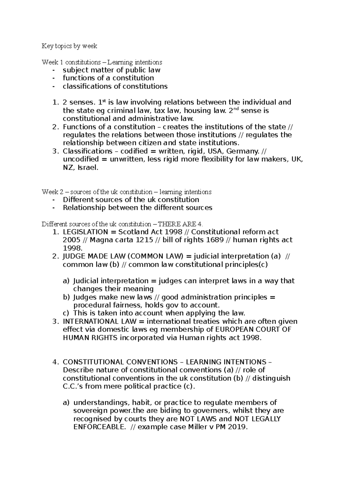 Key topics by week public law - Key topics by week Week 1 constitutions ...