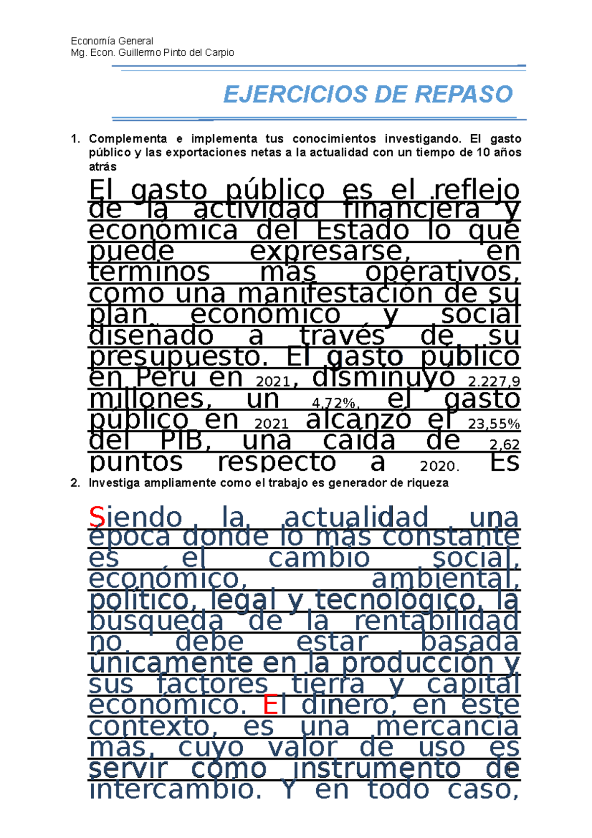 Semana 12 Economía Pinto - EJERCICIOS DE REPASO Complementa e implementa tus conocimientos - Studocu