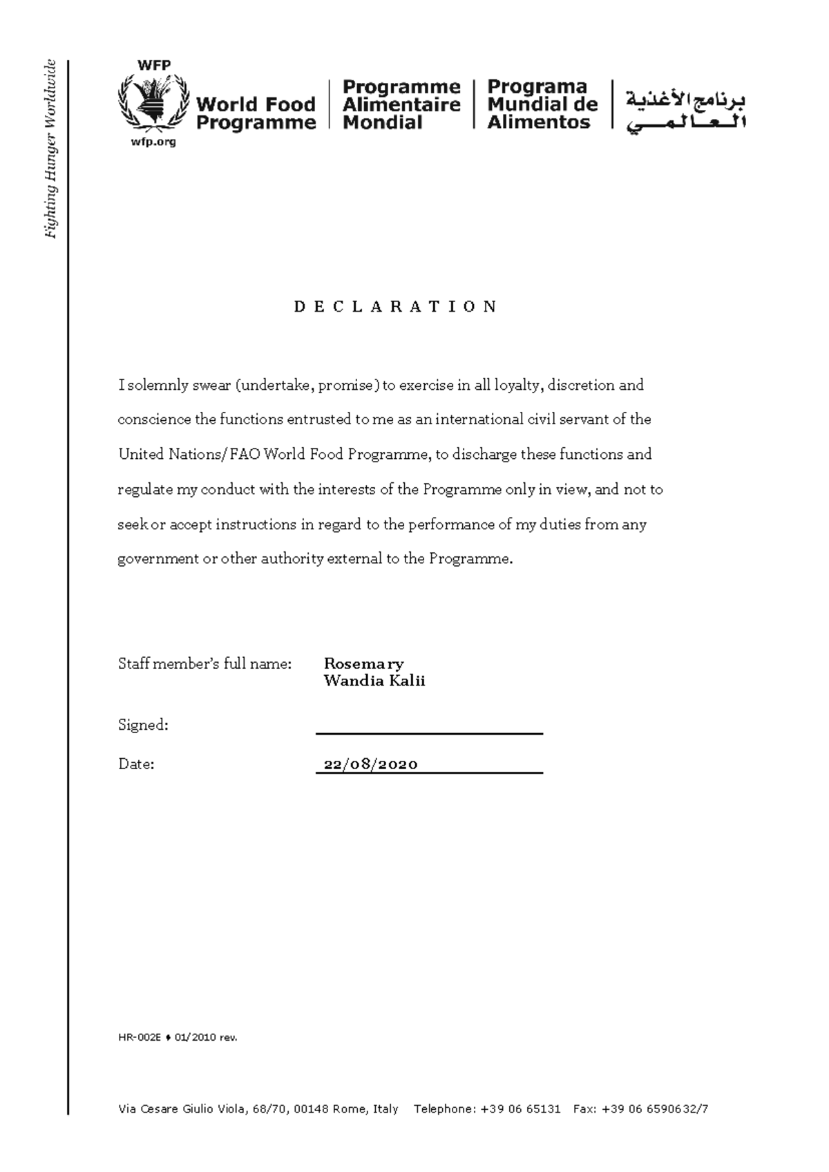 Declaration - Summary Renewable energy and environmental physics - D E ...