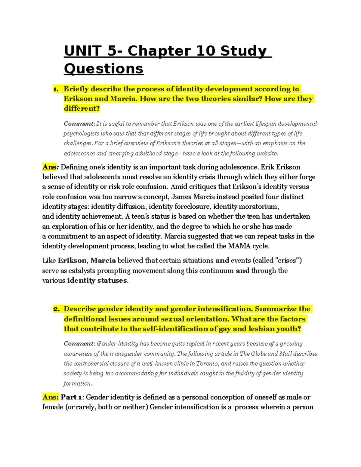 UNIT 5 Chapter 10 study questions - UNIT 5- Chapter 10 Study Questions ...