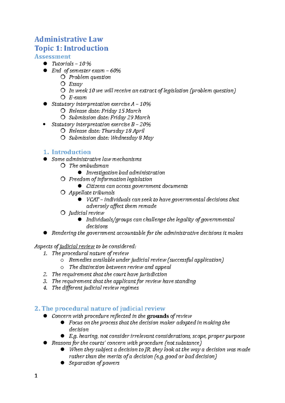 Admin Topic 1 - Introduction - Administrative Law Topic 1: Introduction ...