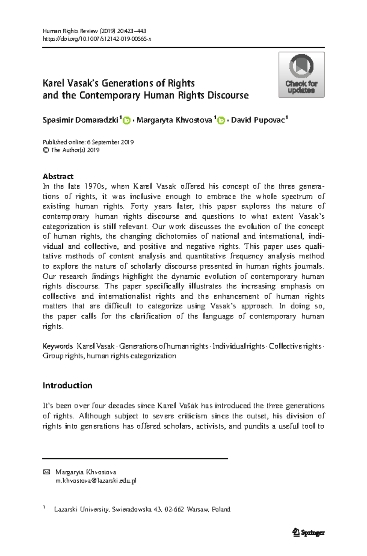 Discourse on generational rights - Karel Vasak’s Generations of Rights ...