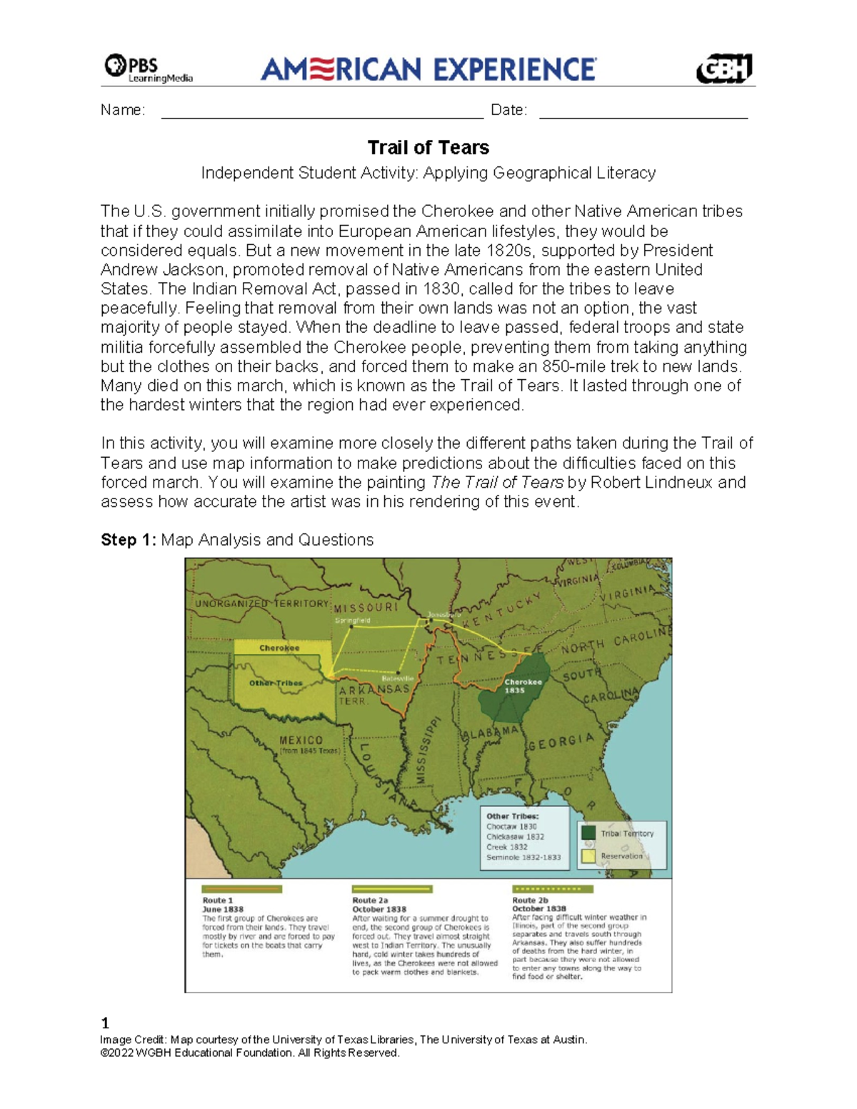 Bree M Moody 20 - Activity Trail of Tears - Name: Date: Trail of Tears ...