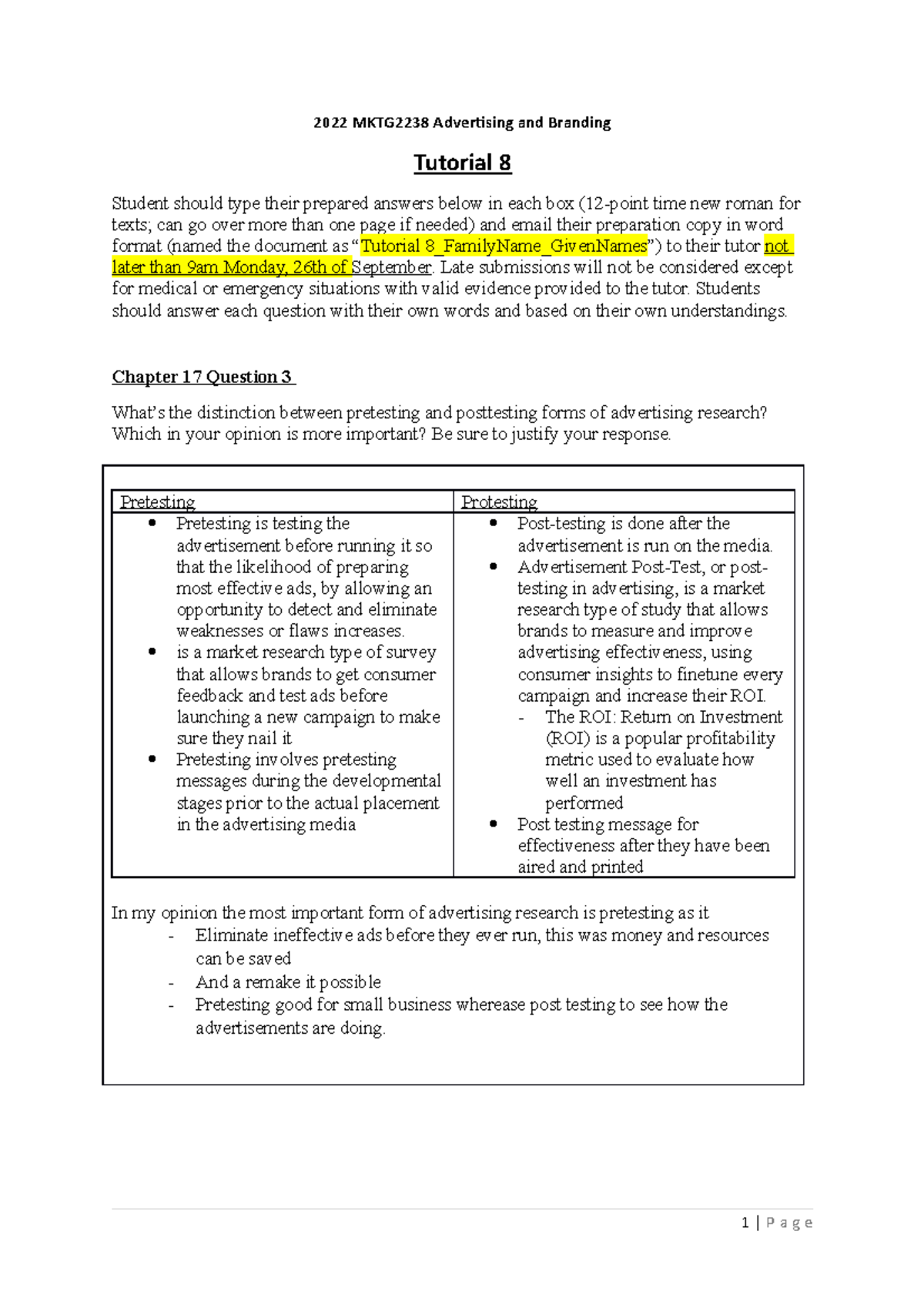 Tutorial 8 MKTG2238 - 2022 MKTG2238 Advertising and Branding Tutorial 8 ...