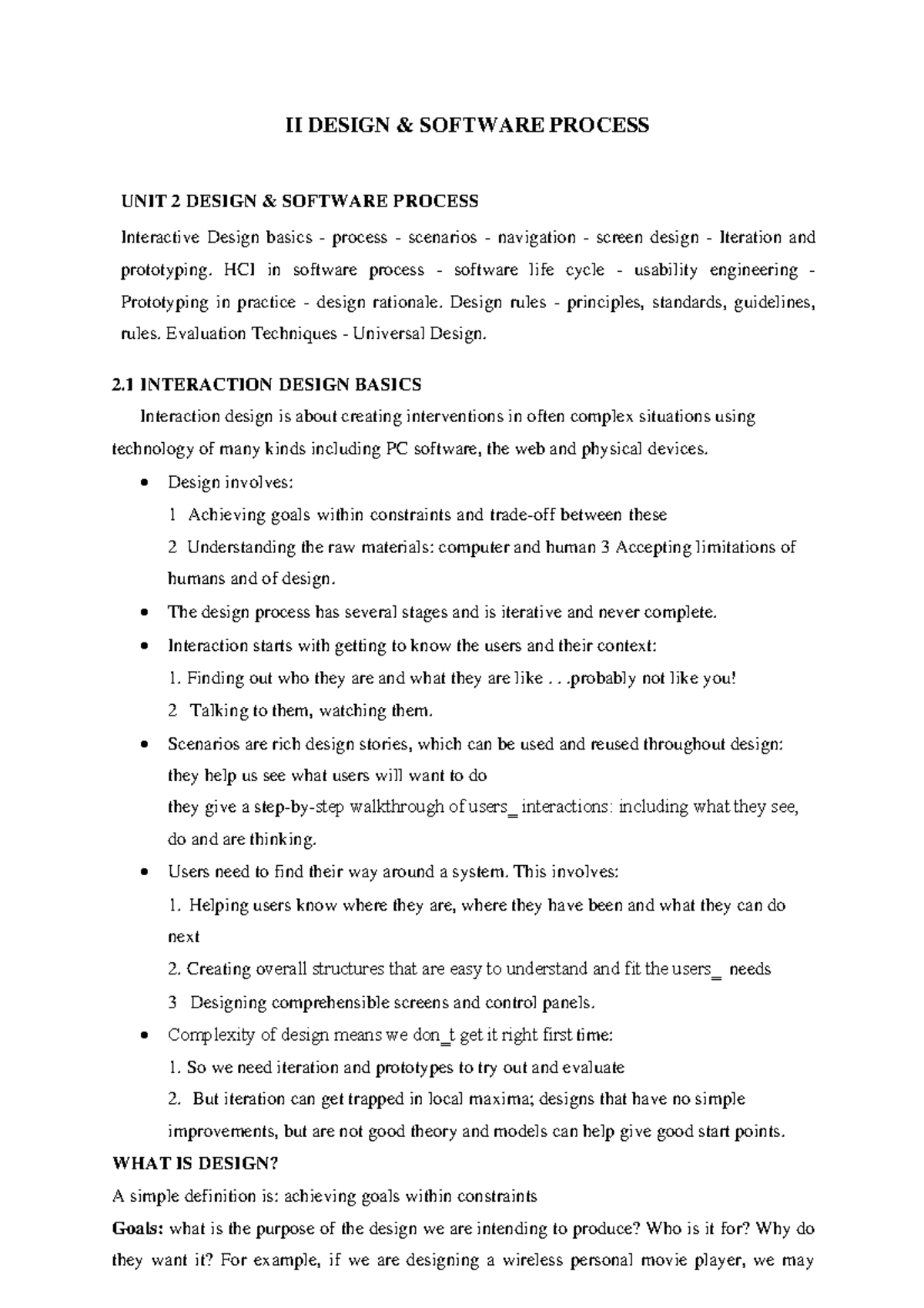 Lecture 4 Chapter 2 Design & Software Process Part 1 - II DESIGN & SOFTWARE PROCESS UNIT 2 - Studocu