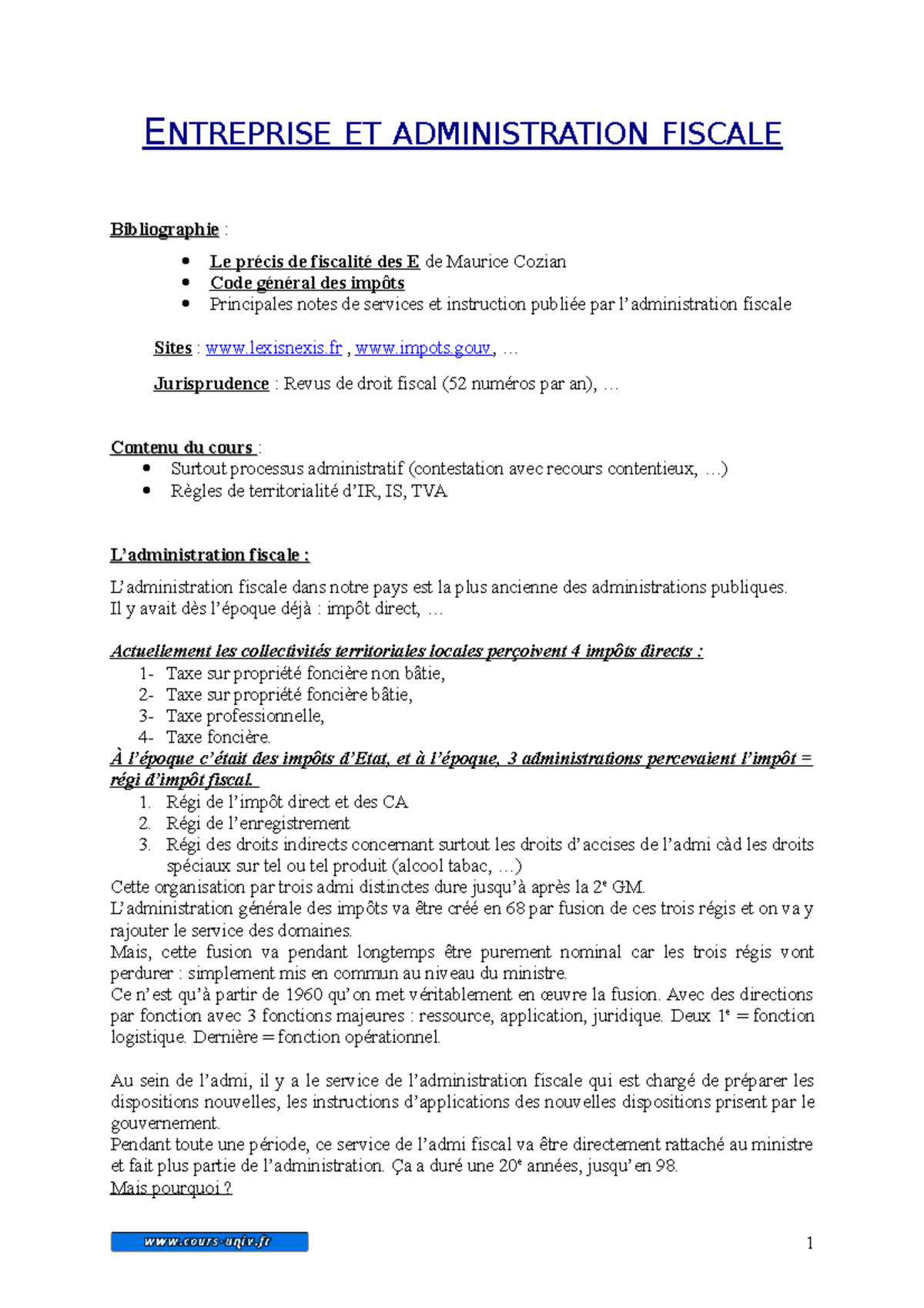 entreprise et administration fiscal - E NTREPRISE ET ADMINISTRATION ...