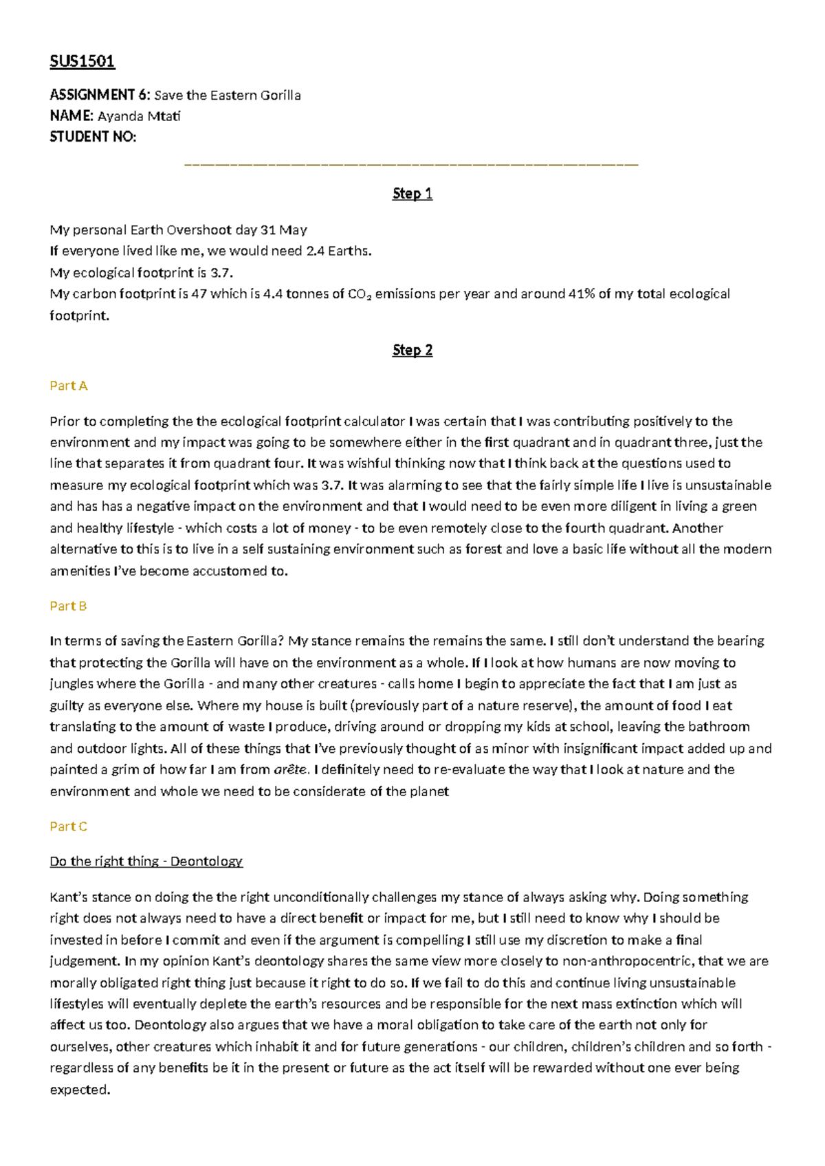 SUS Assignment 7 - SUS ASSIGNMENT 6: Save the Eastern Gorilla NAME ...