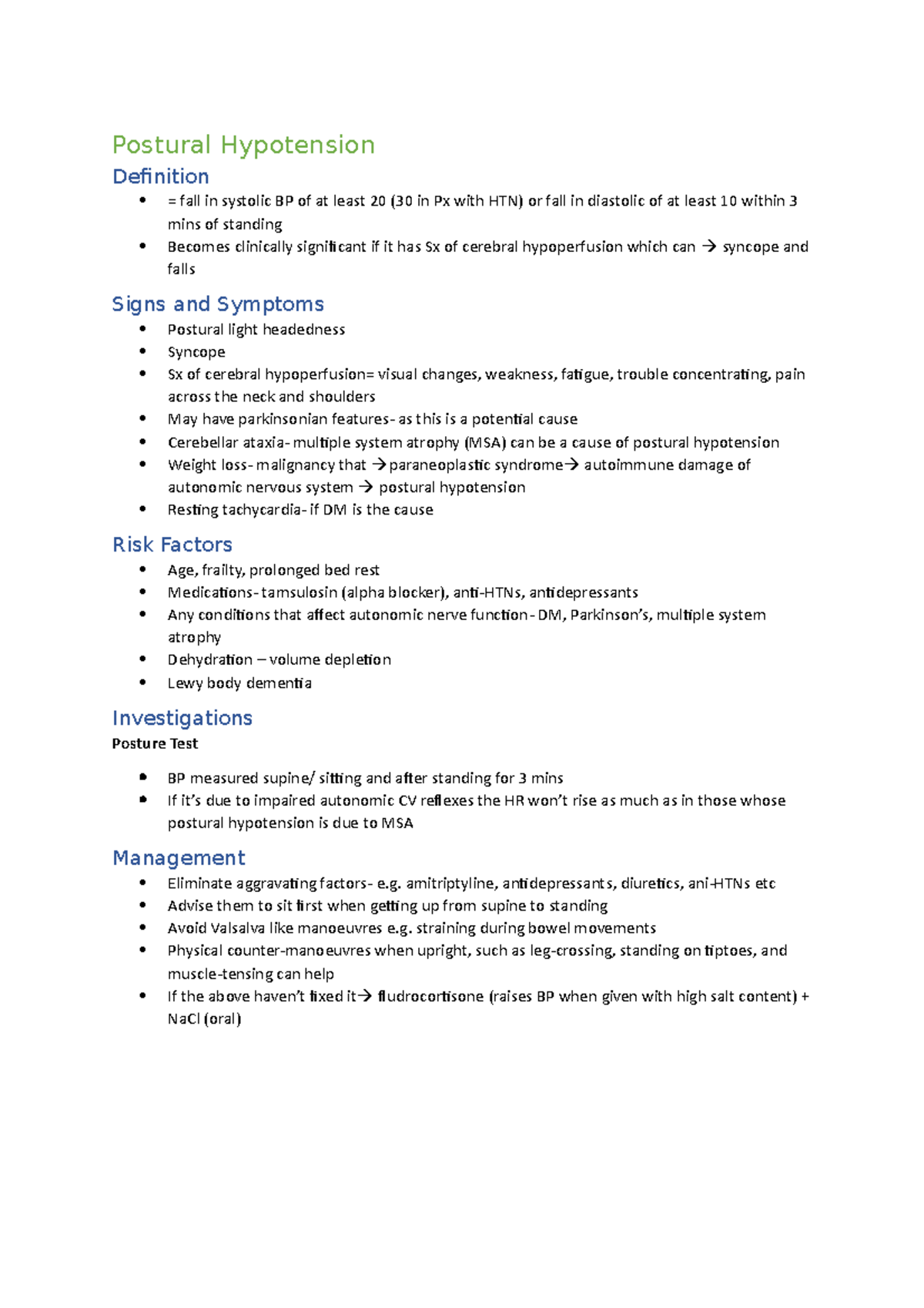 Postural Hypotension - Lecture notes 1 - Postural Hypotension ...