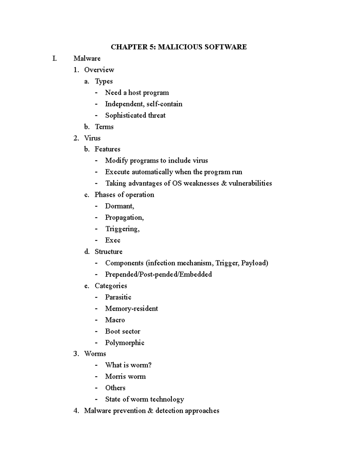 Review Malware - Ly Thuyet - CHAPTER 5: MALICIOUS SOFTWARE I. Malware 1 ...