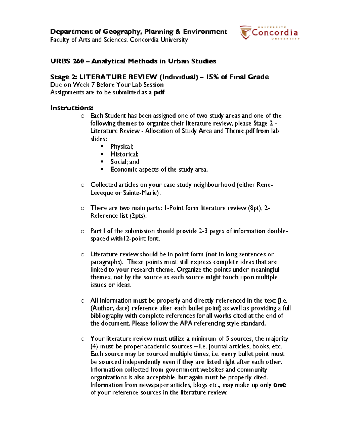 Stage 2 - Literature Review Assignment Handout Due W7 - Department of Geography, Planning ...
