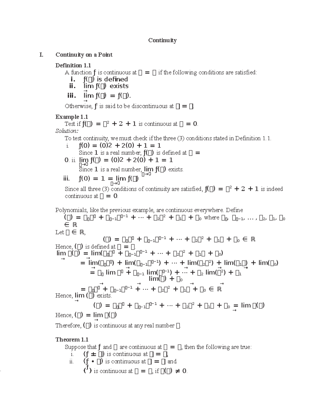 Continuity - Continuity on a Point Definition 1. A function ƒ is ...